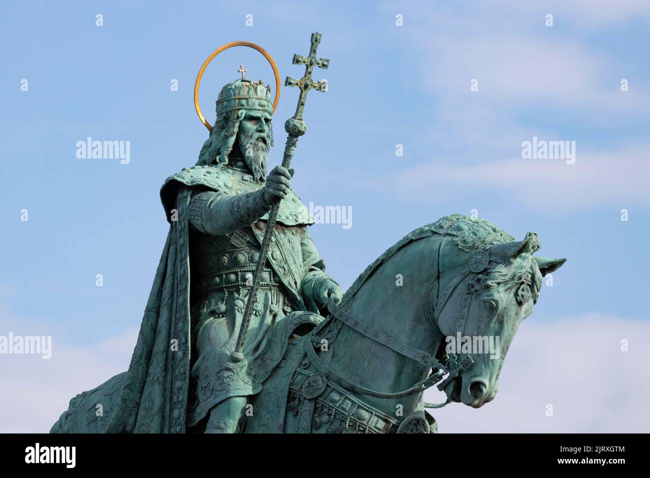 Bronze statue of St. Stephen in Buda Castle at Fisherman’s Bastion ...
