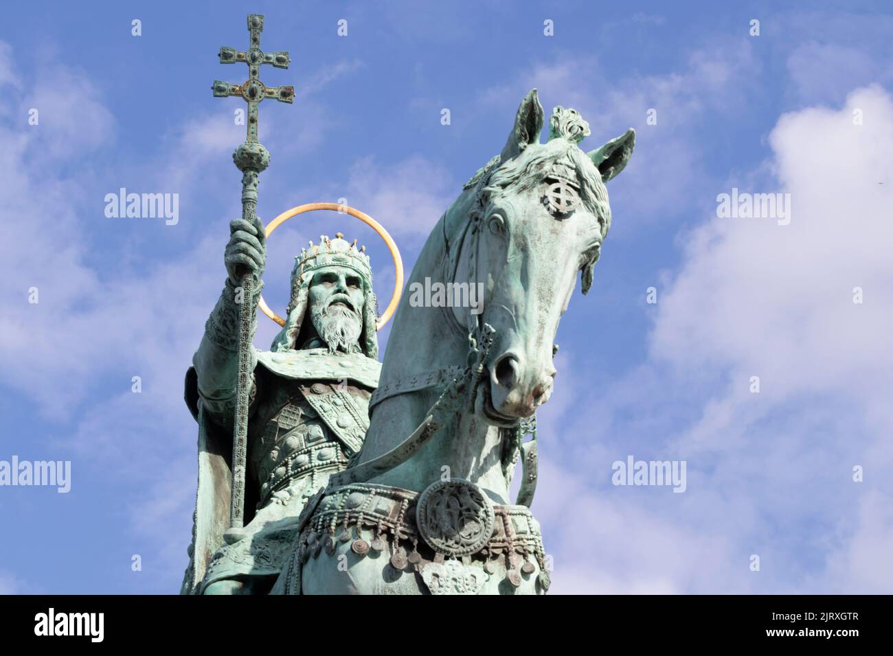 Bronze statue of St. Stephen in Buda Castle at Fisherman’s Bastion ...