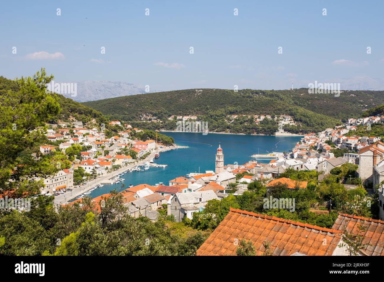 A spectacular view of Pucisca town located on the north coast of Brac ...