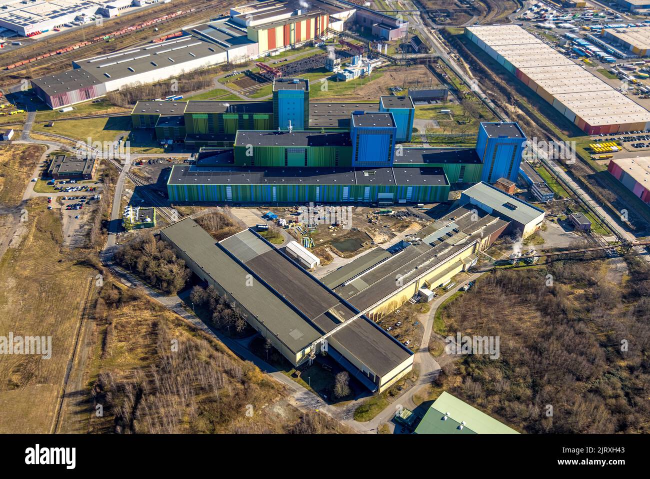 Aerial view, thyssenkrupp Steel Europe in the industrial area ...