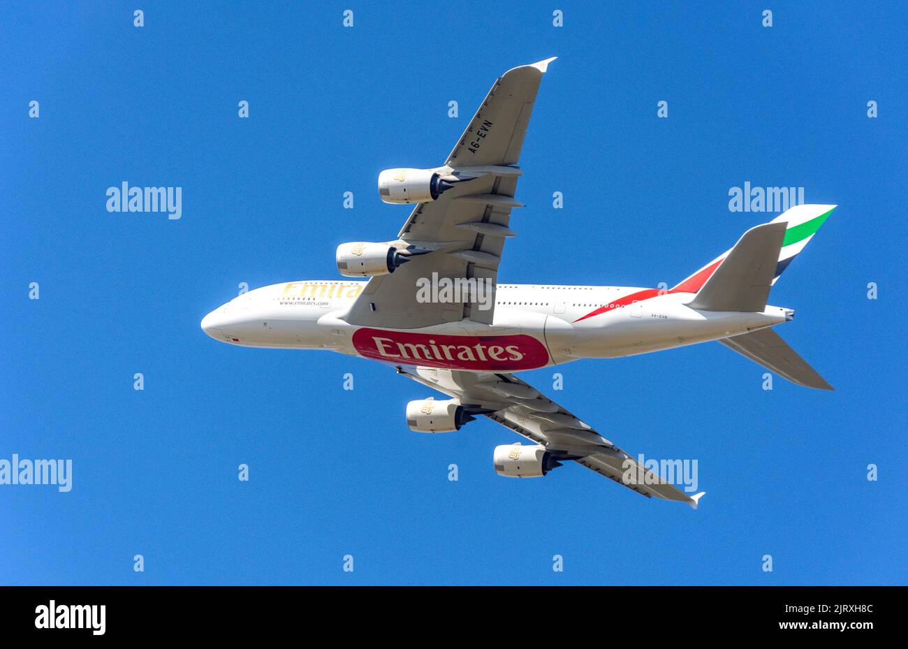Emirates Airbus A380-842 aircraft taking off from Heathrow Airport ...