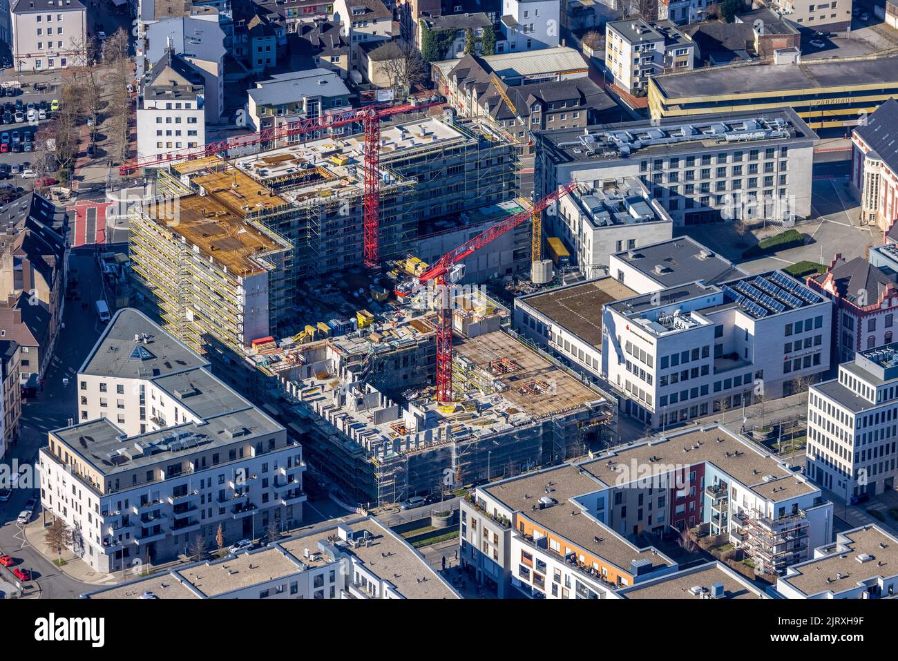 Aerial view, Phoenix Lake with construction site for a new building ...