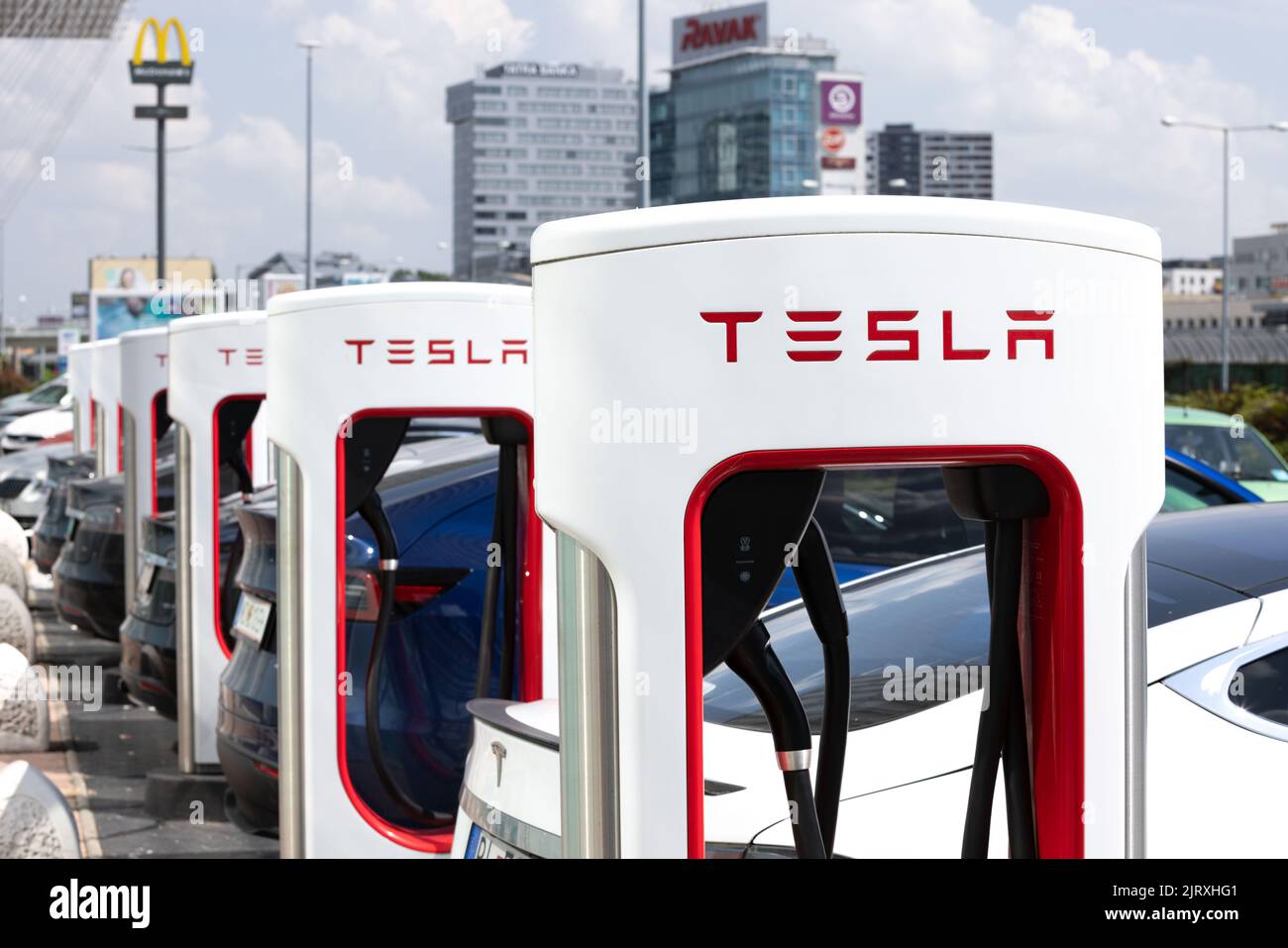 Tesla charging station seen in Bratislava. EVs are getting more popular ...