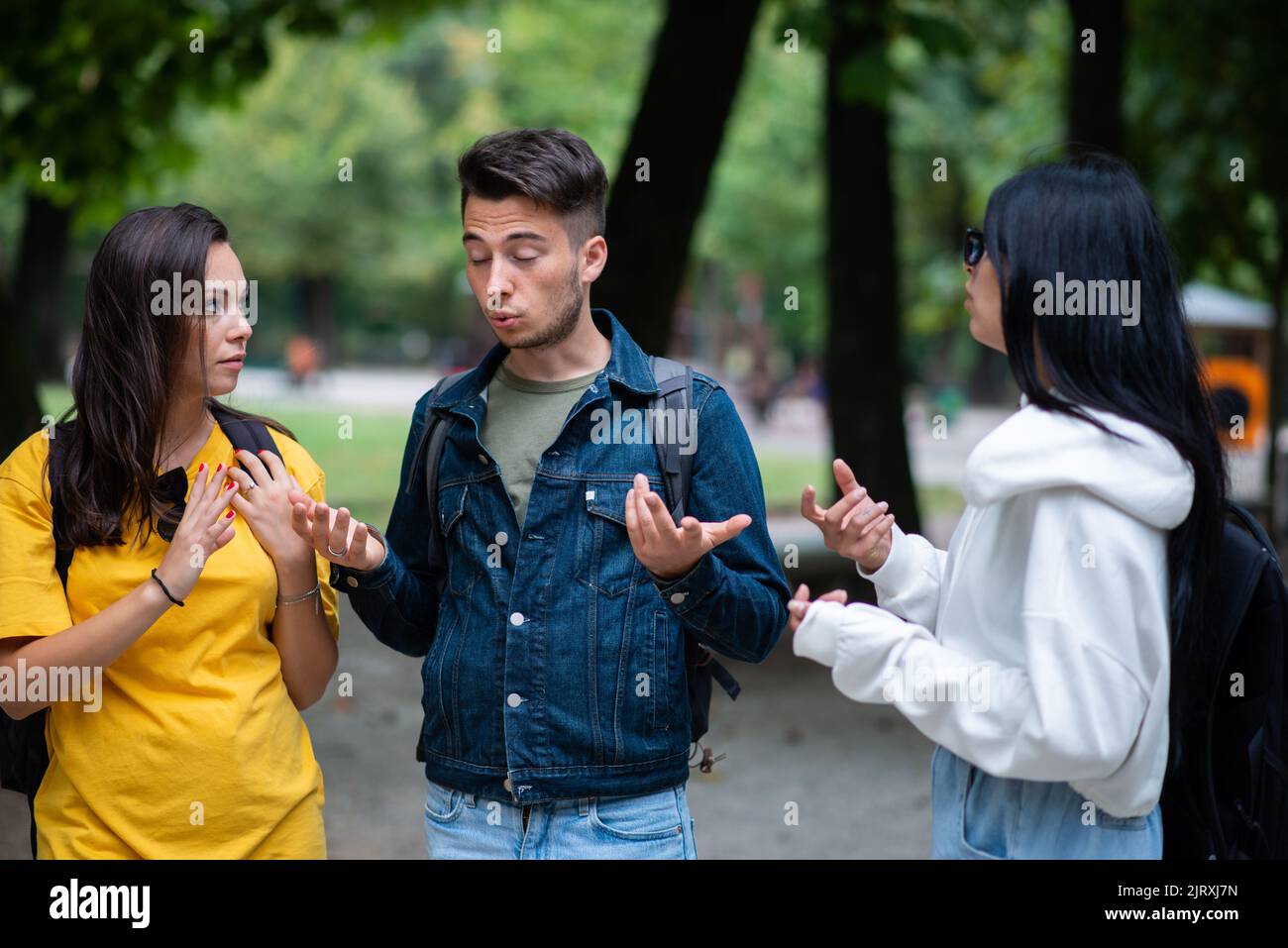 Couple school friends talking campus hi-res stock photography and ...