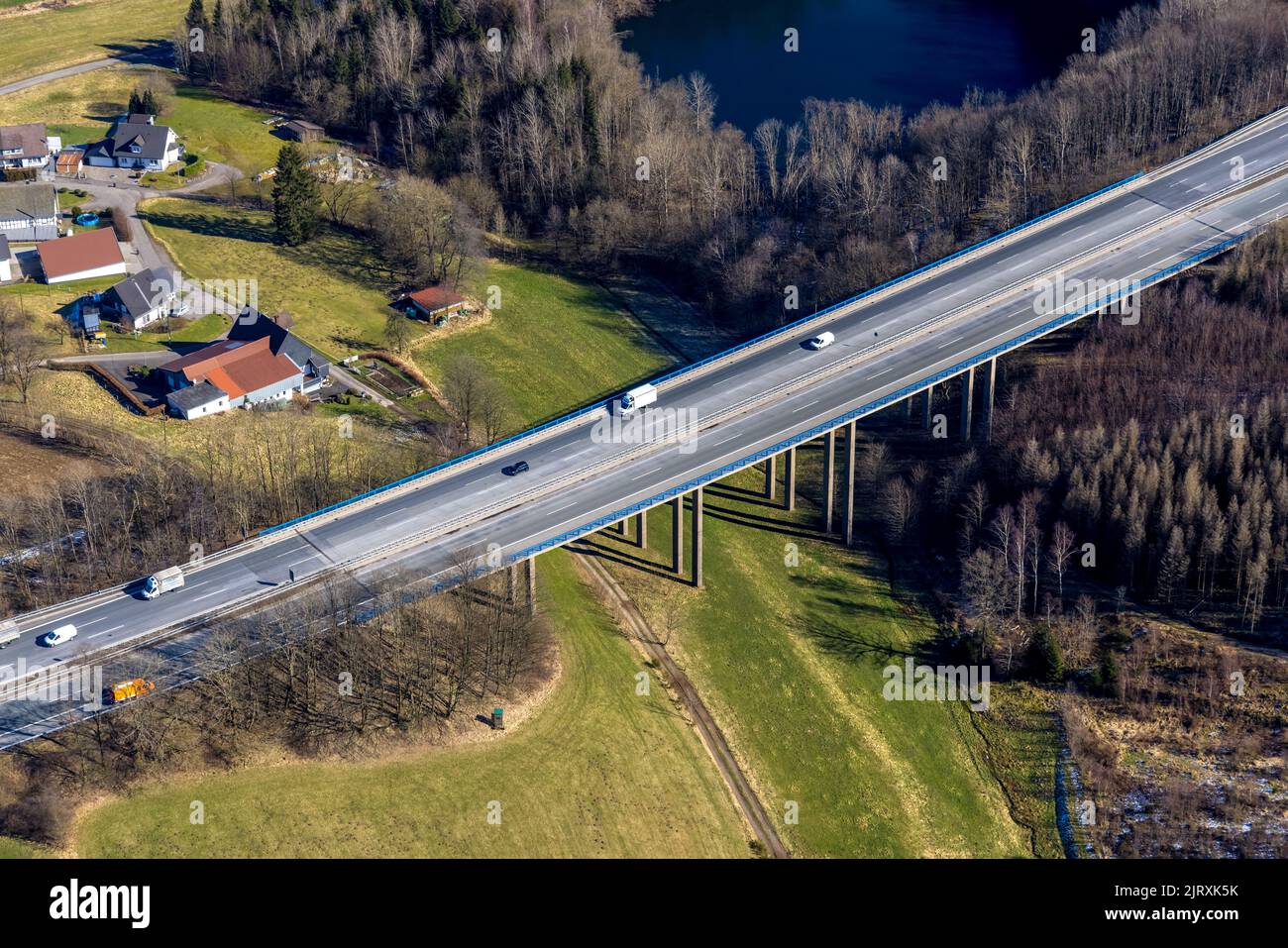 Freeway bridge viaduct Lüdespert of the freeway A45 Sauerlandlinie ...