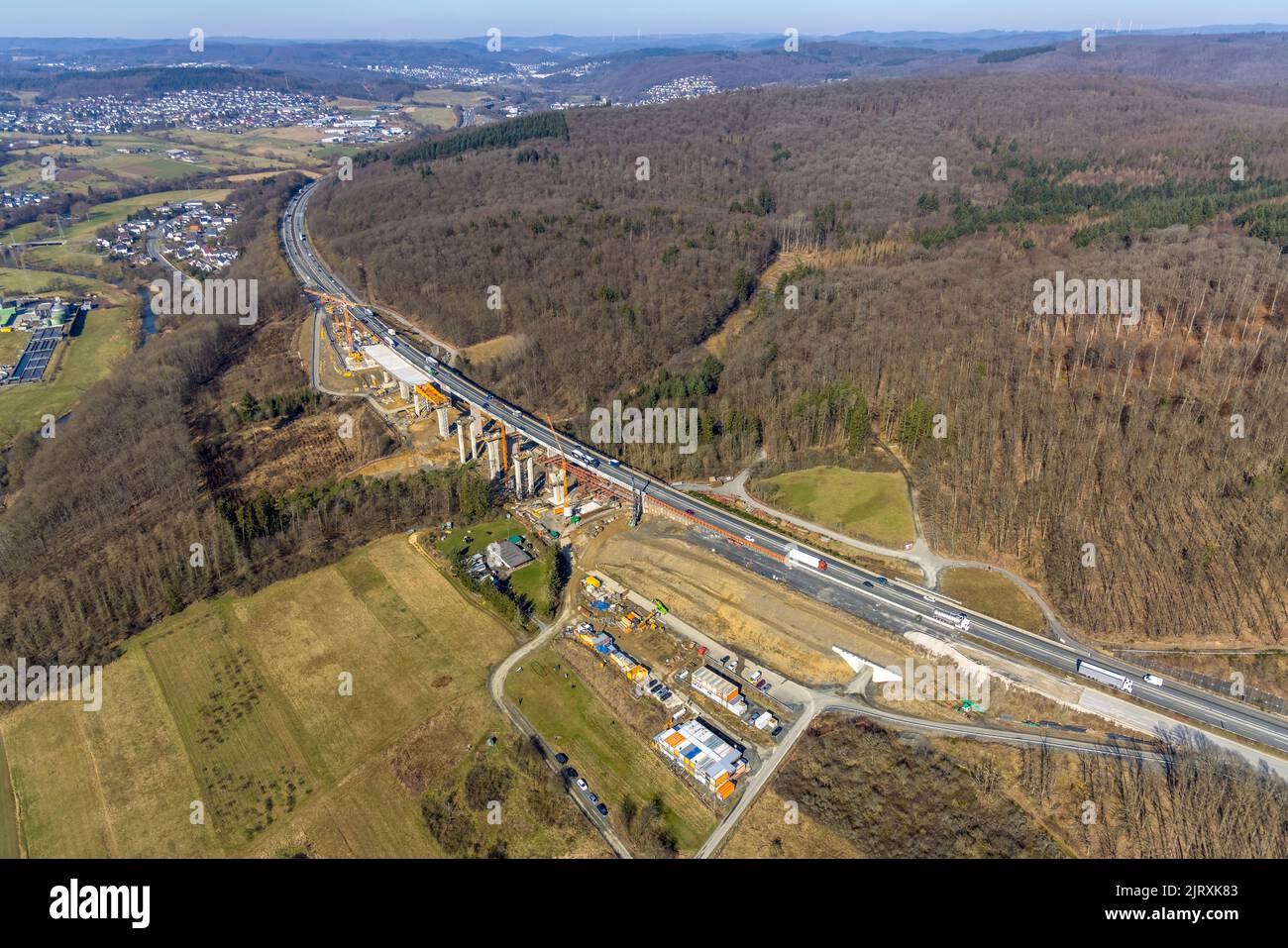 Freeway bridge viaduct Onsbach of the freeway A45 Sauerlandlinie ...