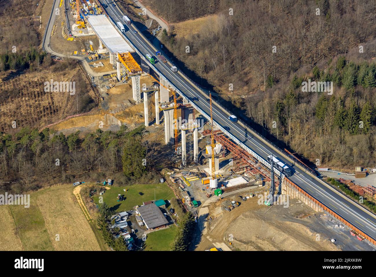 Freeway bridge viaduct Onsbach of the freeway A45 Sauerlandlinie ...