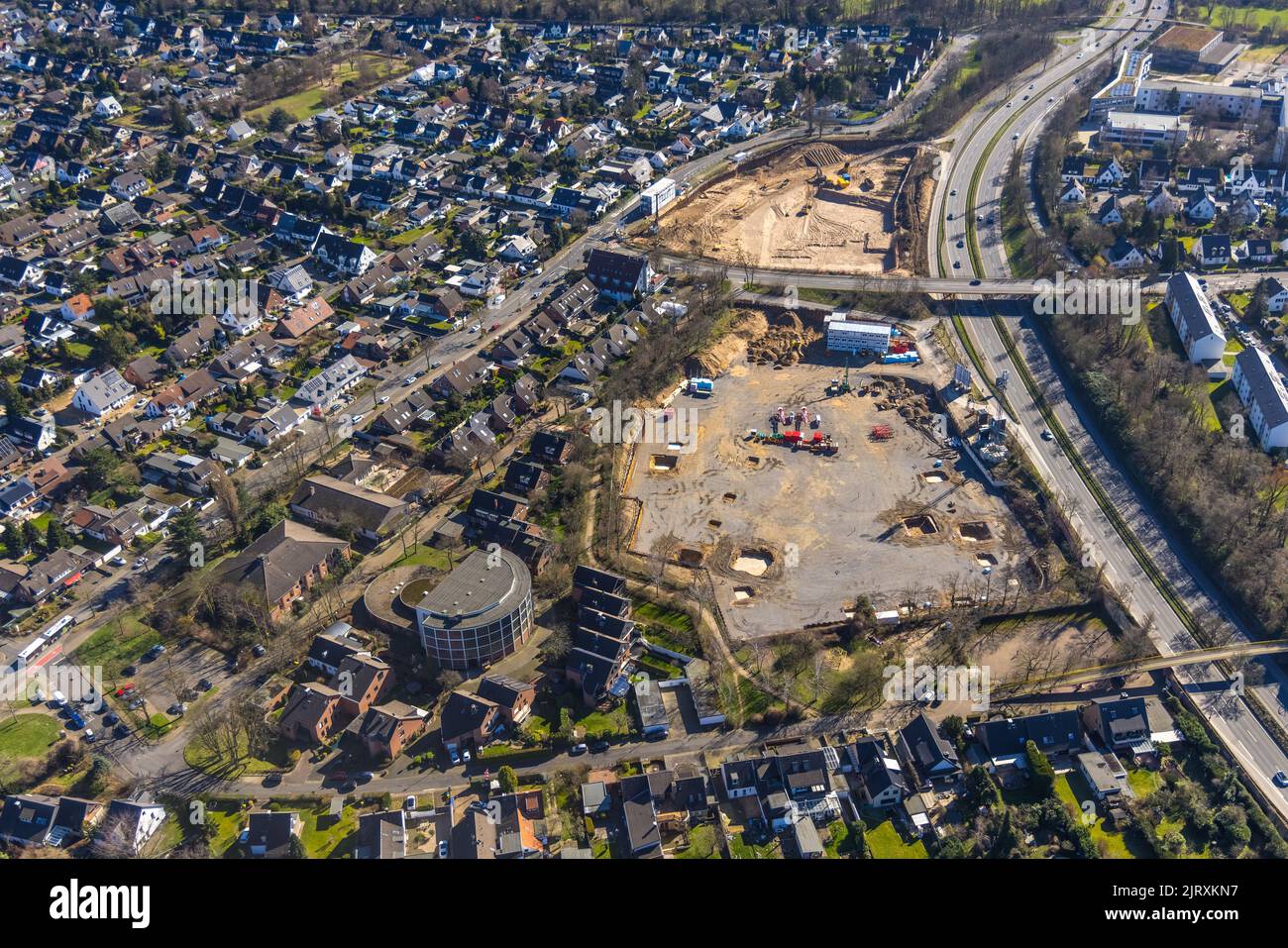Aerial view, construction site after demolition of fashion houses at ...