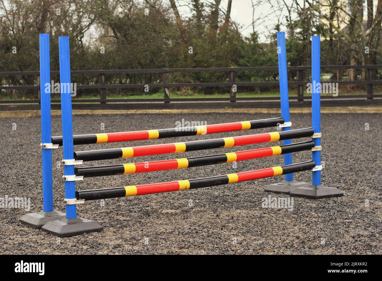 Show jumping oxer set up in a horse arena. Equestrian Stock Photo - Alamy