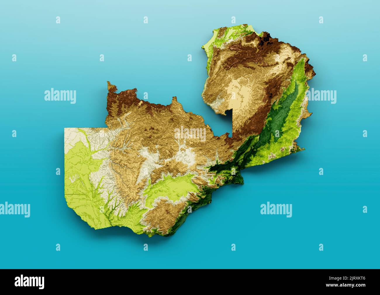 A 3d render of Zambia Map made by greenery and nature design on blue ...