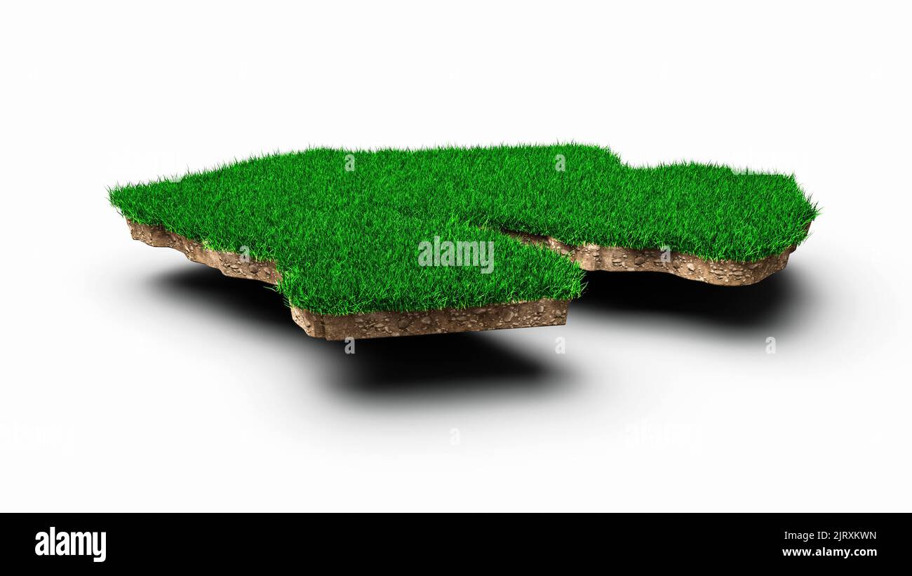 The Djibouti Map soil land geology cross section with green grass and ...