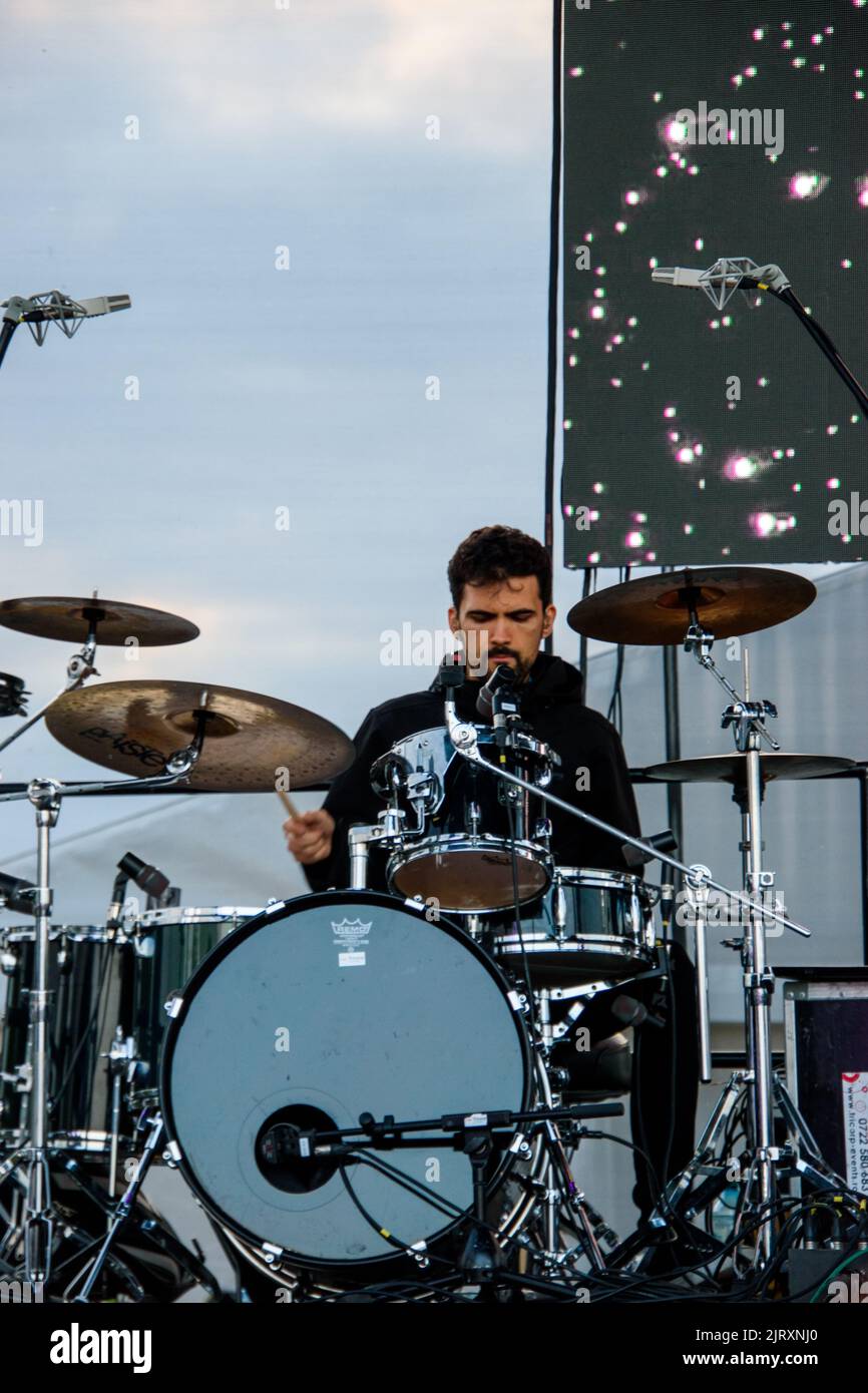 a closeup of drummer at Valeria Stoica live concert at Hangariada ...