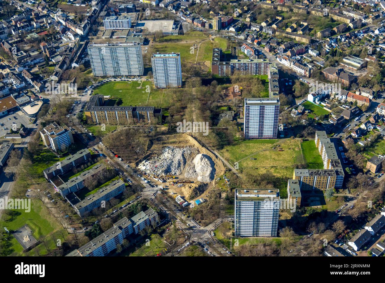 Aerial photo, demolition work high-rise buildings white giant ...