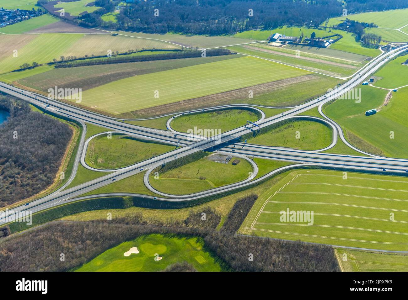 Aerial view, freeway junction Duisburg-Süd, freeway A59 and freeway ...