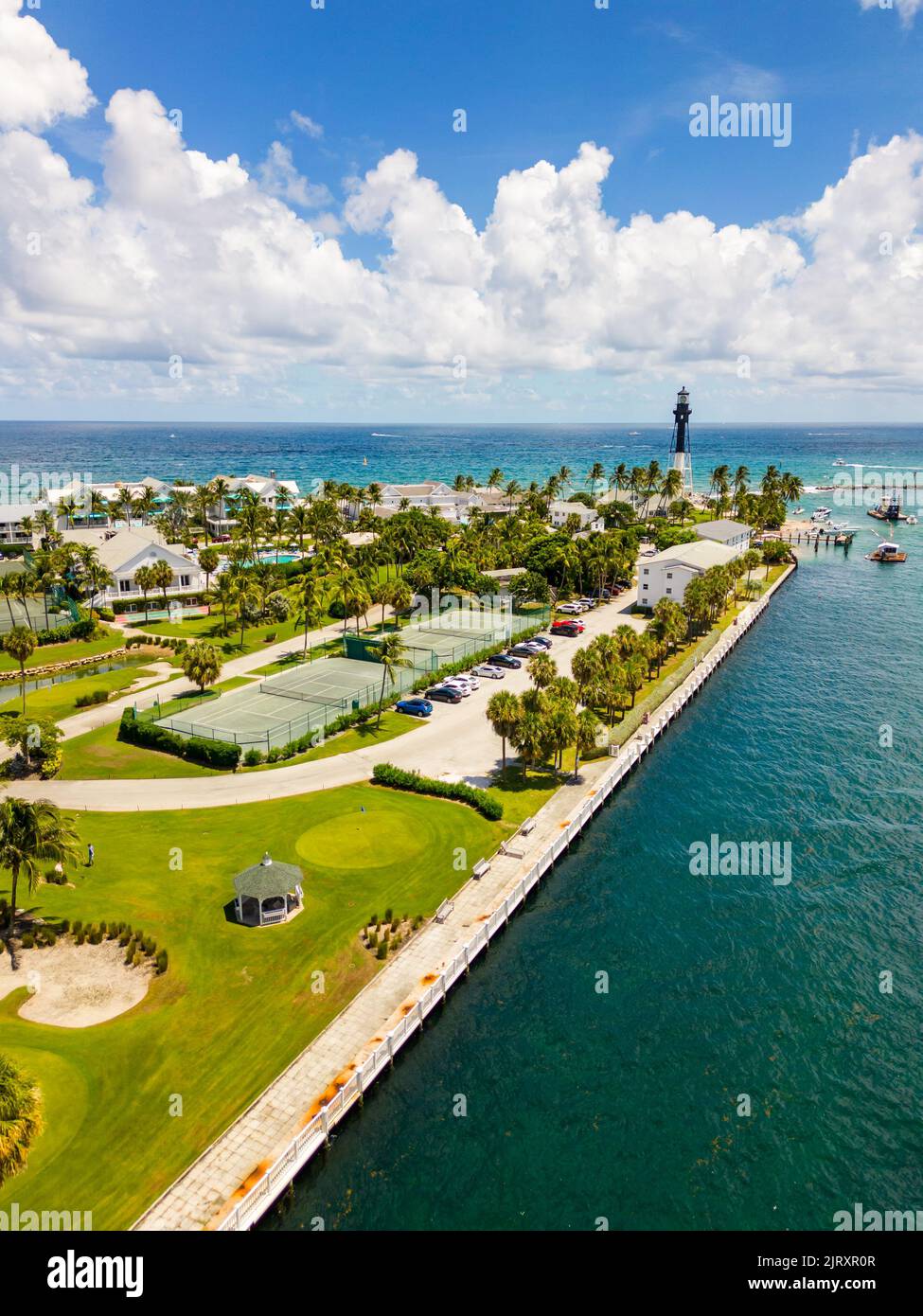 Aerial photo Hillsboro Inlet Lighthouse Point near Pompano Beach FL USA ...