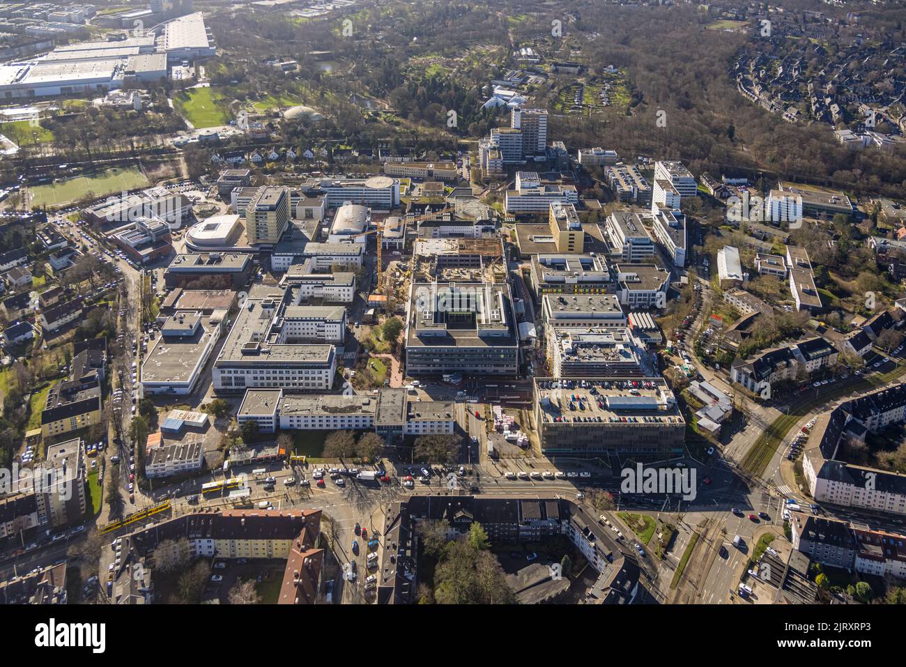 Aerial view, construction site at University Hospital Essen in the ...