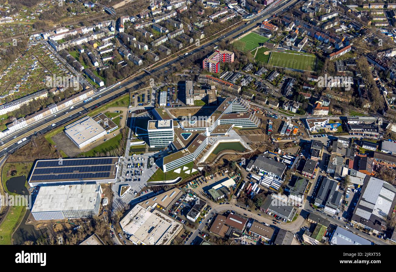 Aerial view, construction site and new building ALDI-Nord Campus Am ...