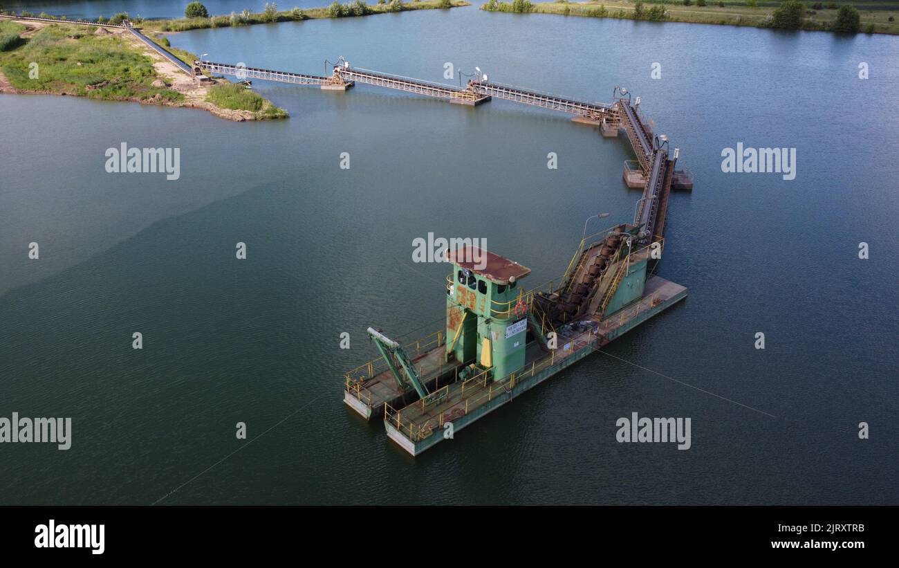 floating bucket excavator in quarry for sand Czech republic Podebrady ...