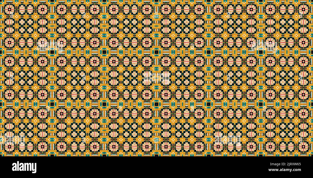 Traditional tile mosaic seamless border pattern print. Fabric effect ...