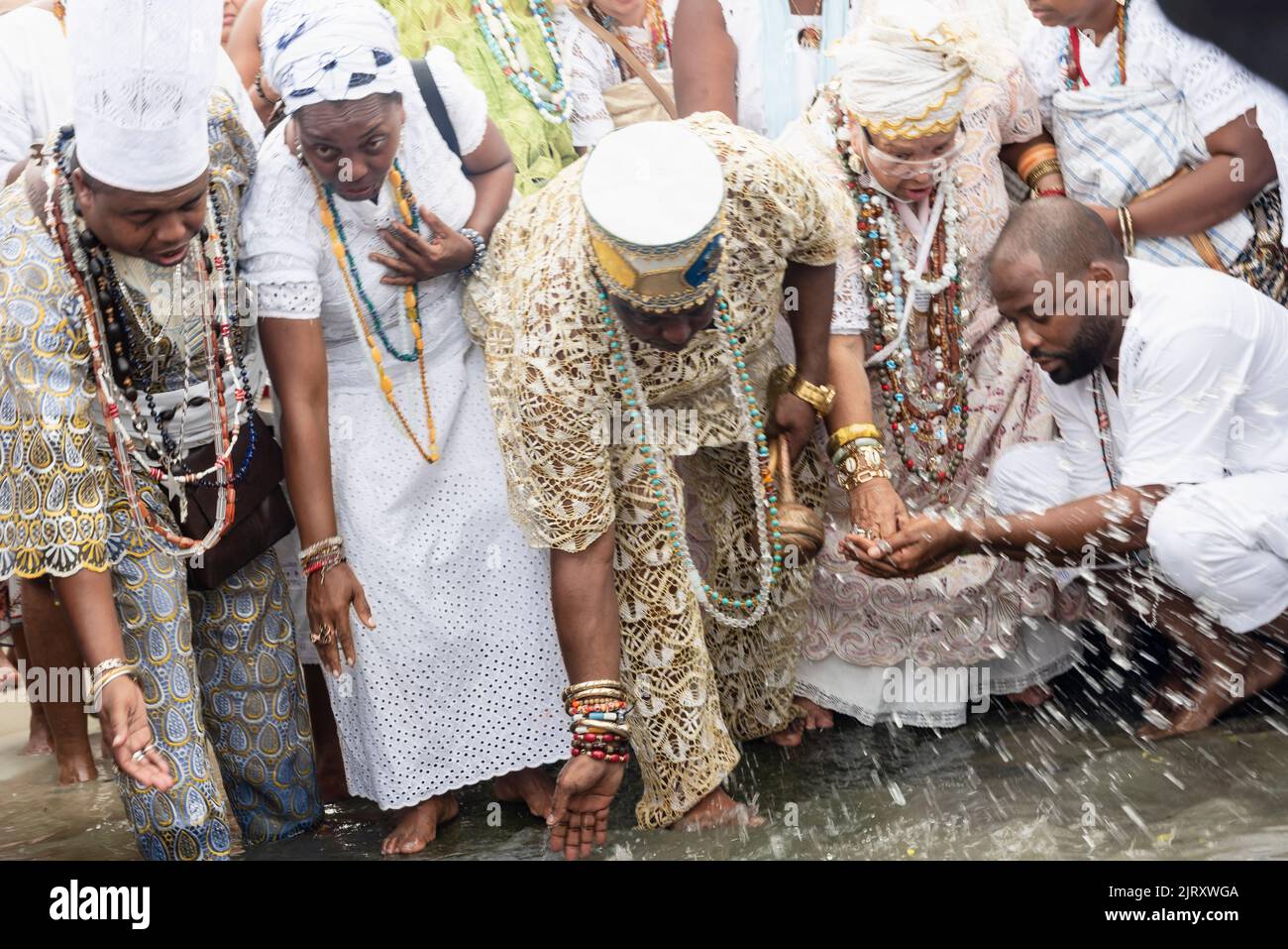 A view of Members of the Candomble religion during a religious ...