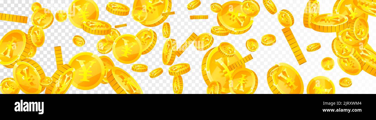 Chinese yuan coins falling. Scattered gold CNY coins. China money ...
