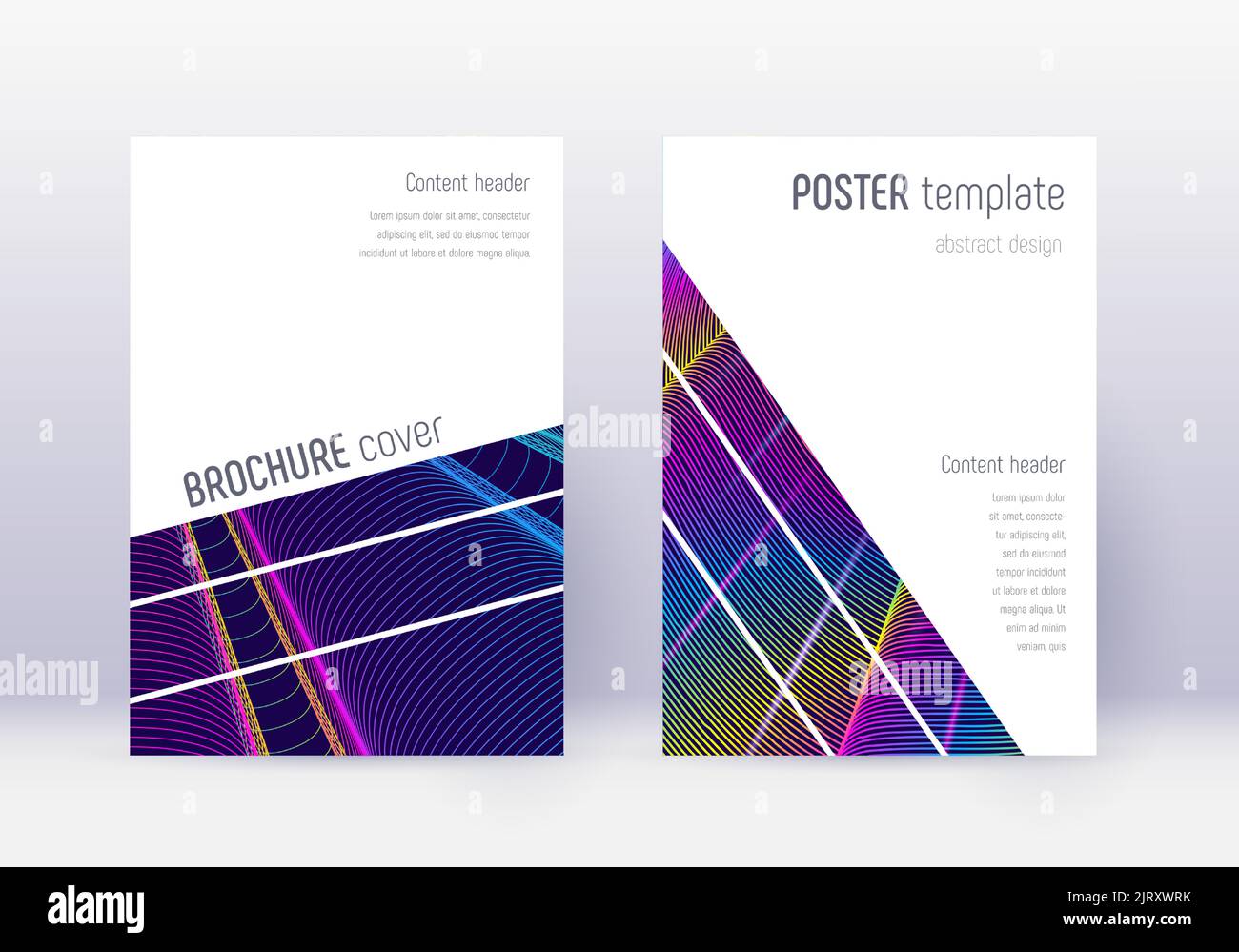 Geometric cover design template set. Rainbow abstract lines on dark ...