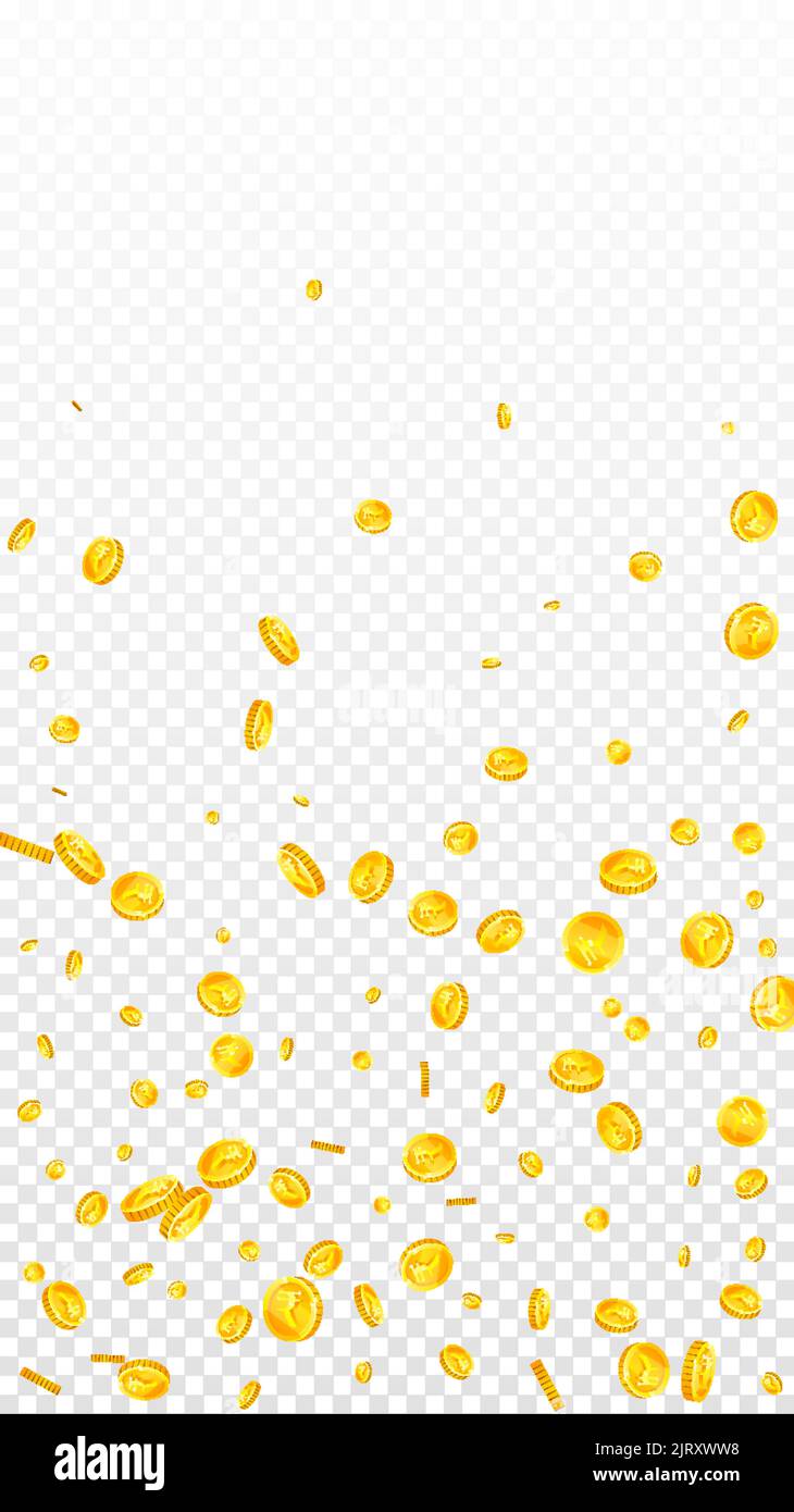 Indian rupee coins falling. Scattered gold INR coins. India money ...