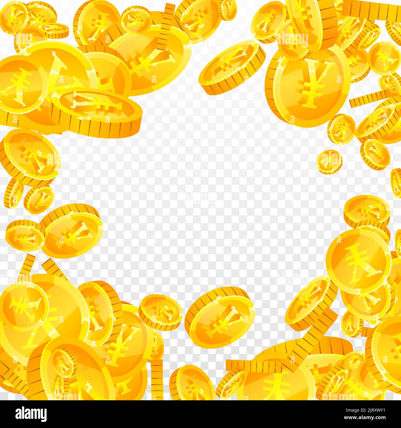 Chinese yuan coins falling. Scattered gold CNY coins. China money ...