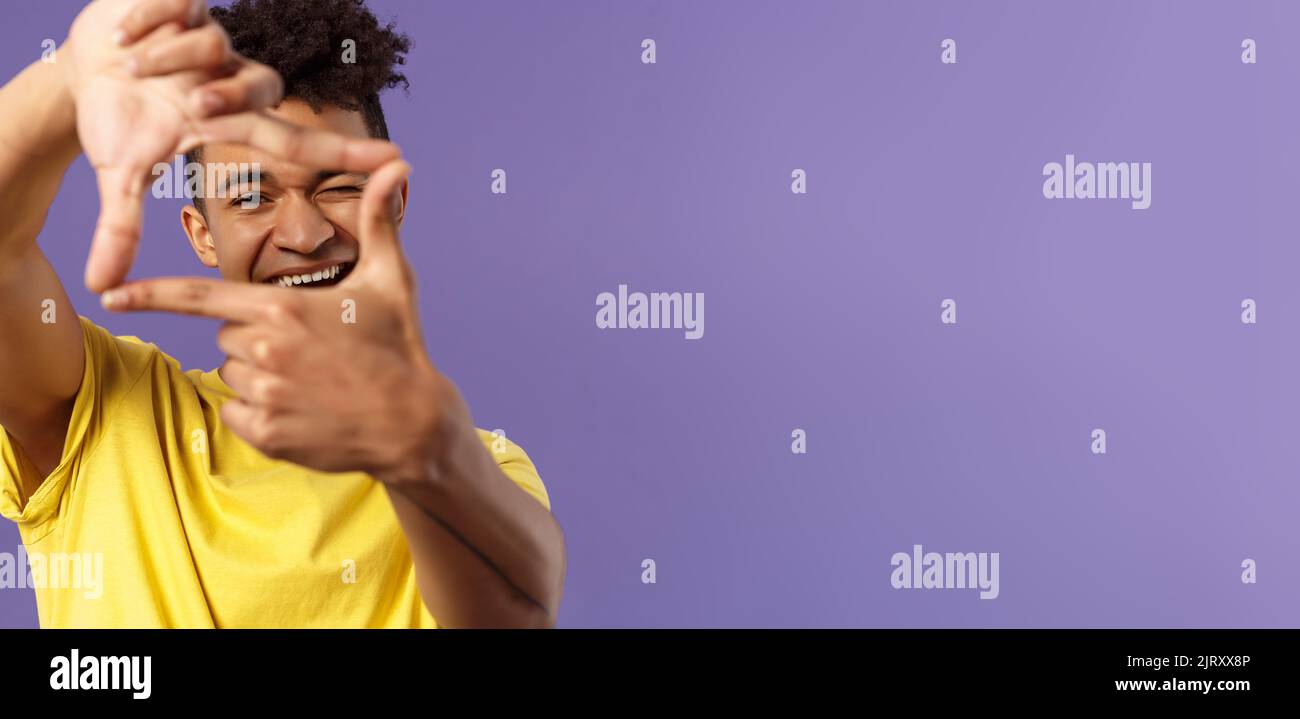 Close-up portrait of young creative photographer, man imaging ...