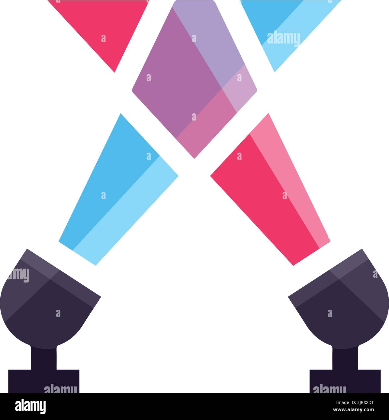 A colorful illustration of two spotlights shining pink and blue lights ...