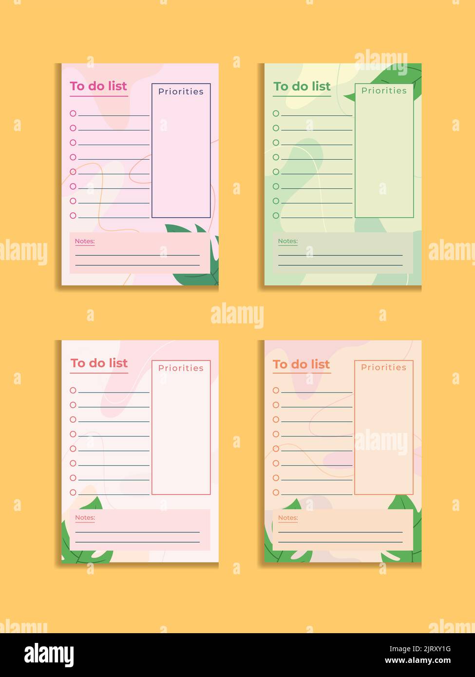 A colorful vector pack of themed to do lists on an orange background ...