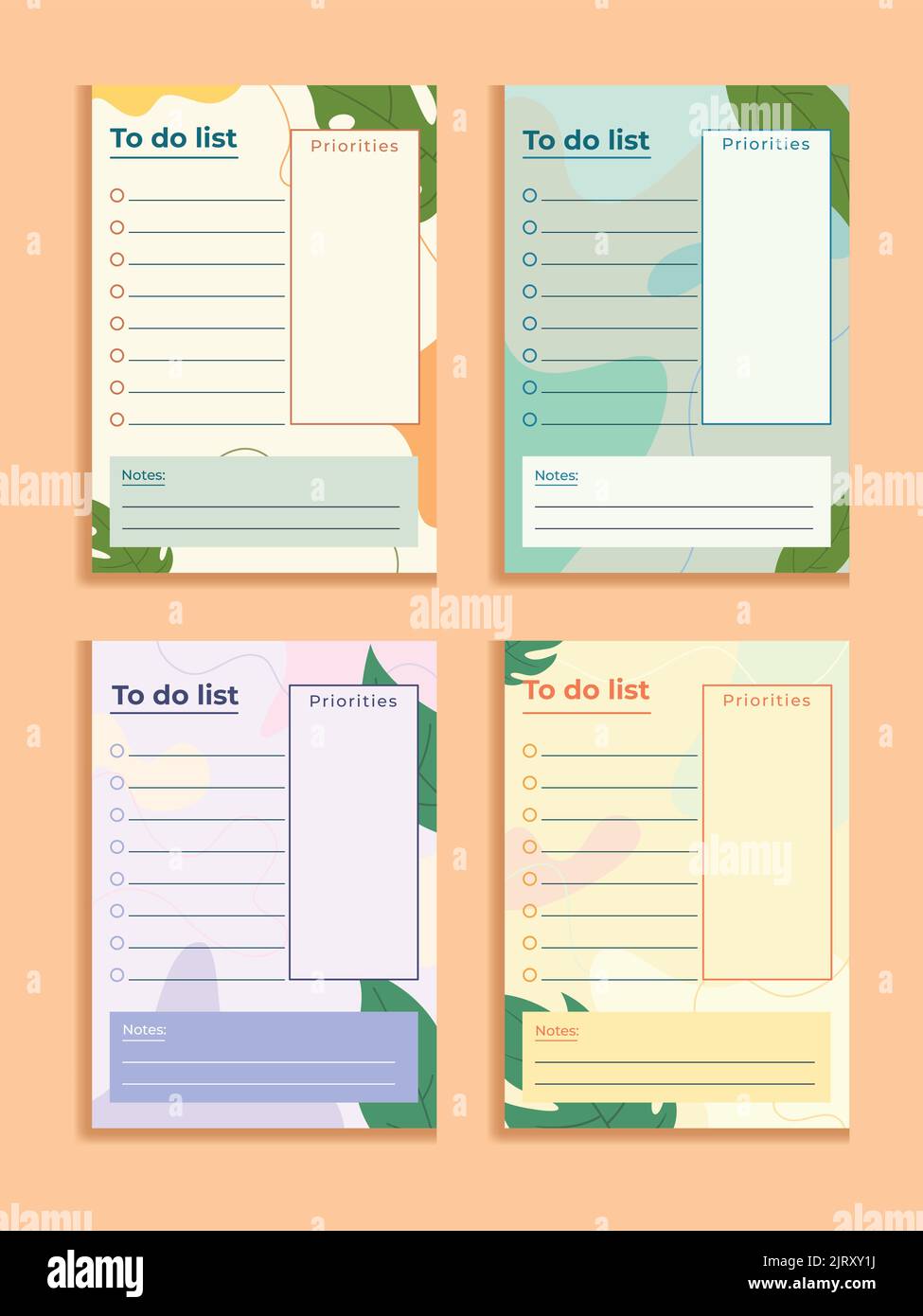A colorful vector pack of themed to do lists on an orange background ...