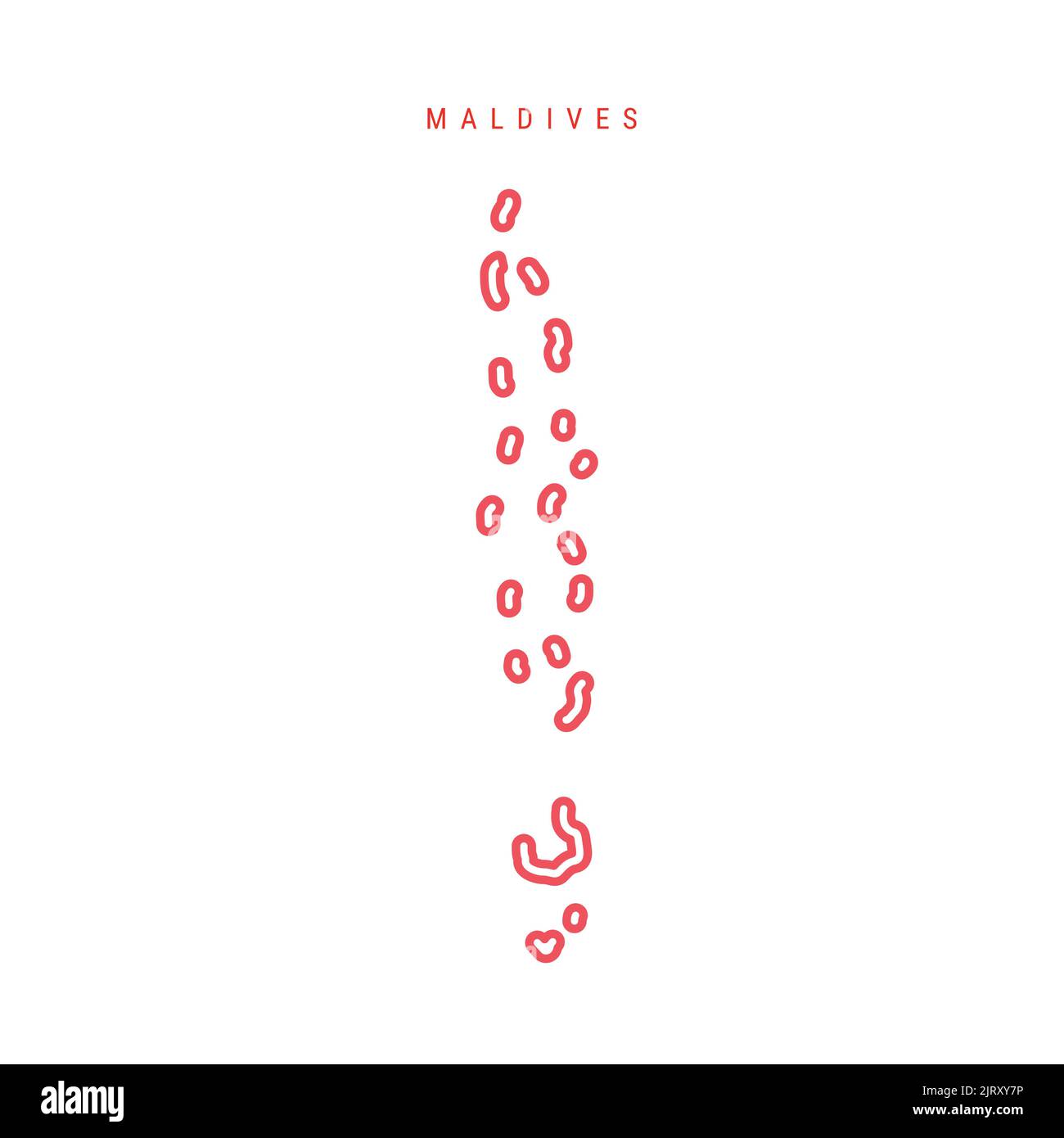Maldives editable outline map. Maldivian red border. Country name ...
