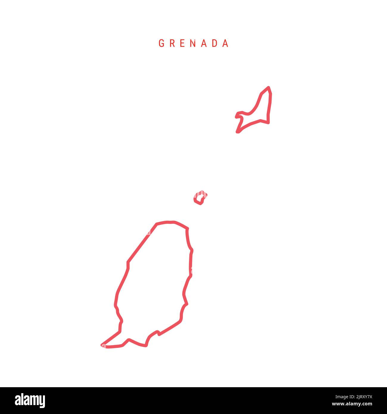 Grenada editable outline map. Grenadian red border. Country name. Adjust line weight. Change to ...