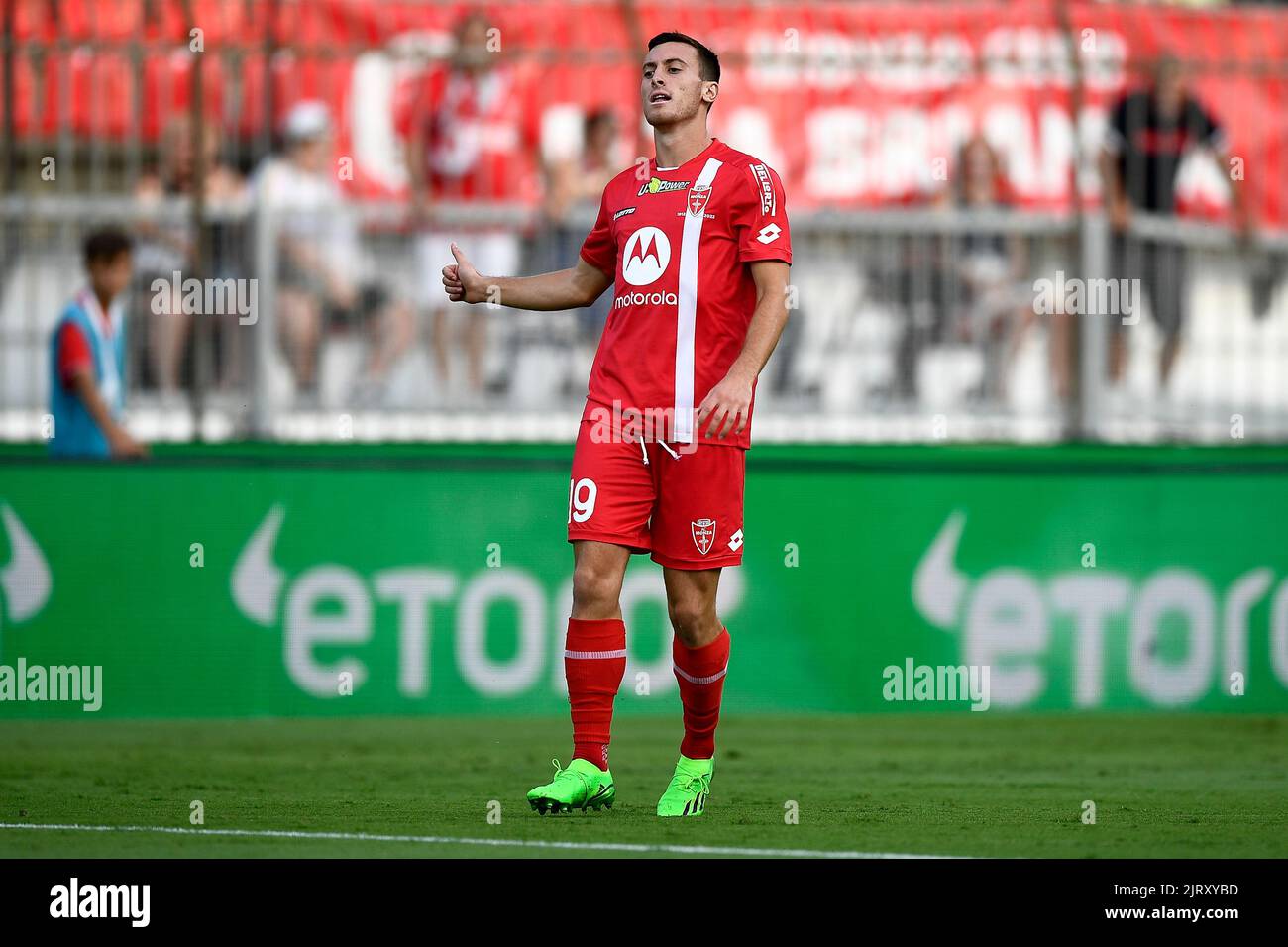 Monza, Italy. 26 August 2022. Samuele Birindelli of AC Monza gestures ...