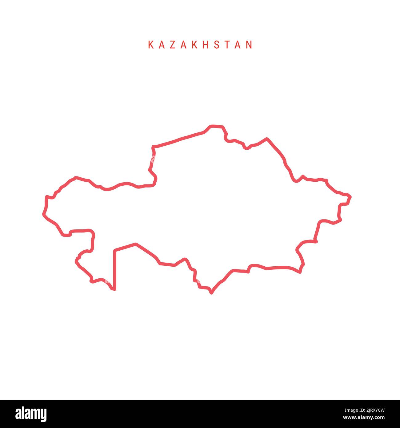 Kazakhstan editable outline map. Kazakh red border. Country name ...