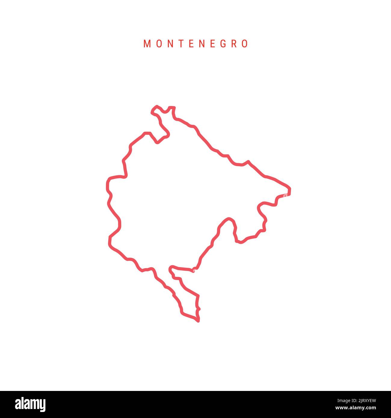 Montenegro editable outline map. Montenegrin red border. Country name. Adjust line weight ...