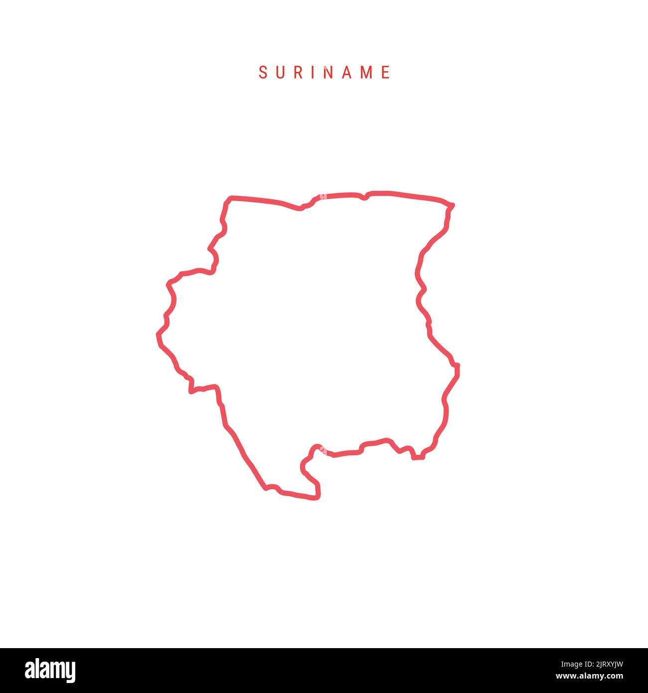 Suriname editable outline map. Surinamese red border. Country name. Adjust line weight. Change ...