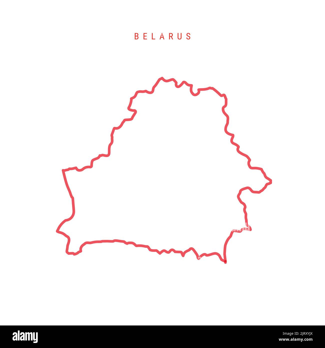 Belarus editable outline map. Belorussian red border. Country name. Adjust line weight. Change ...