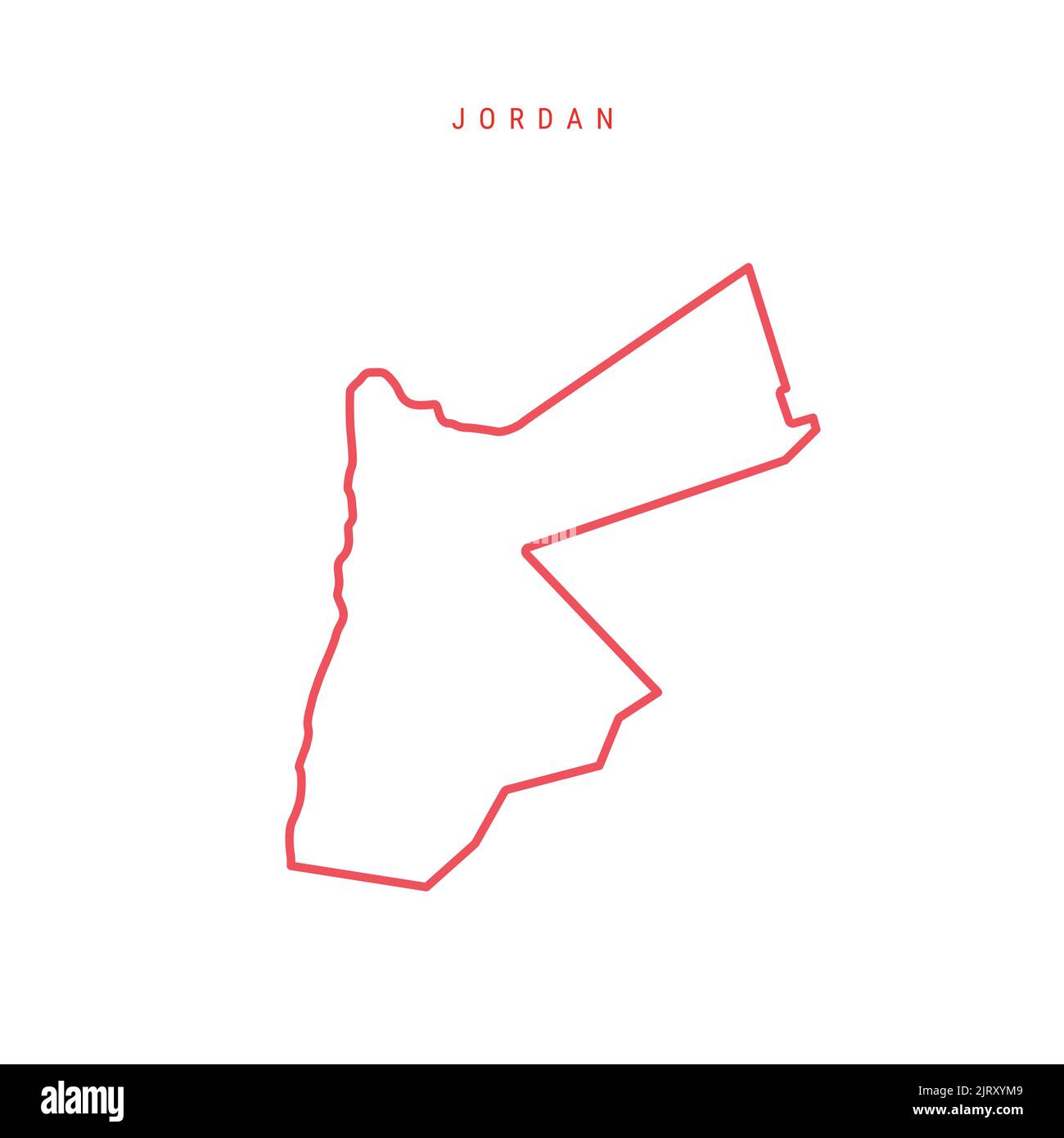 Jordan editable outline map. Hashemite Kingdom of Jordan red border. Country name. Adjust line ...