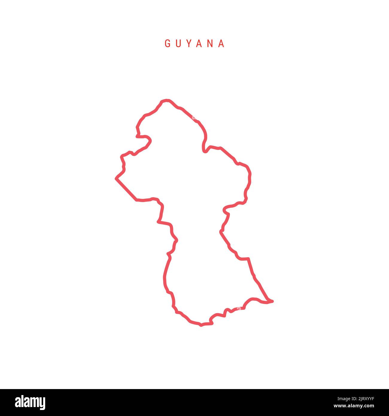 Guyana Editable Outline Map Guyanese Red Border Country Name Adjust