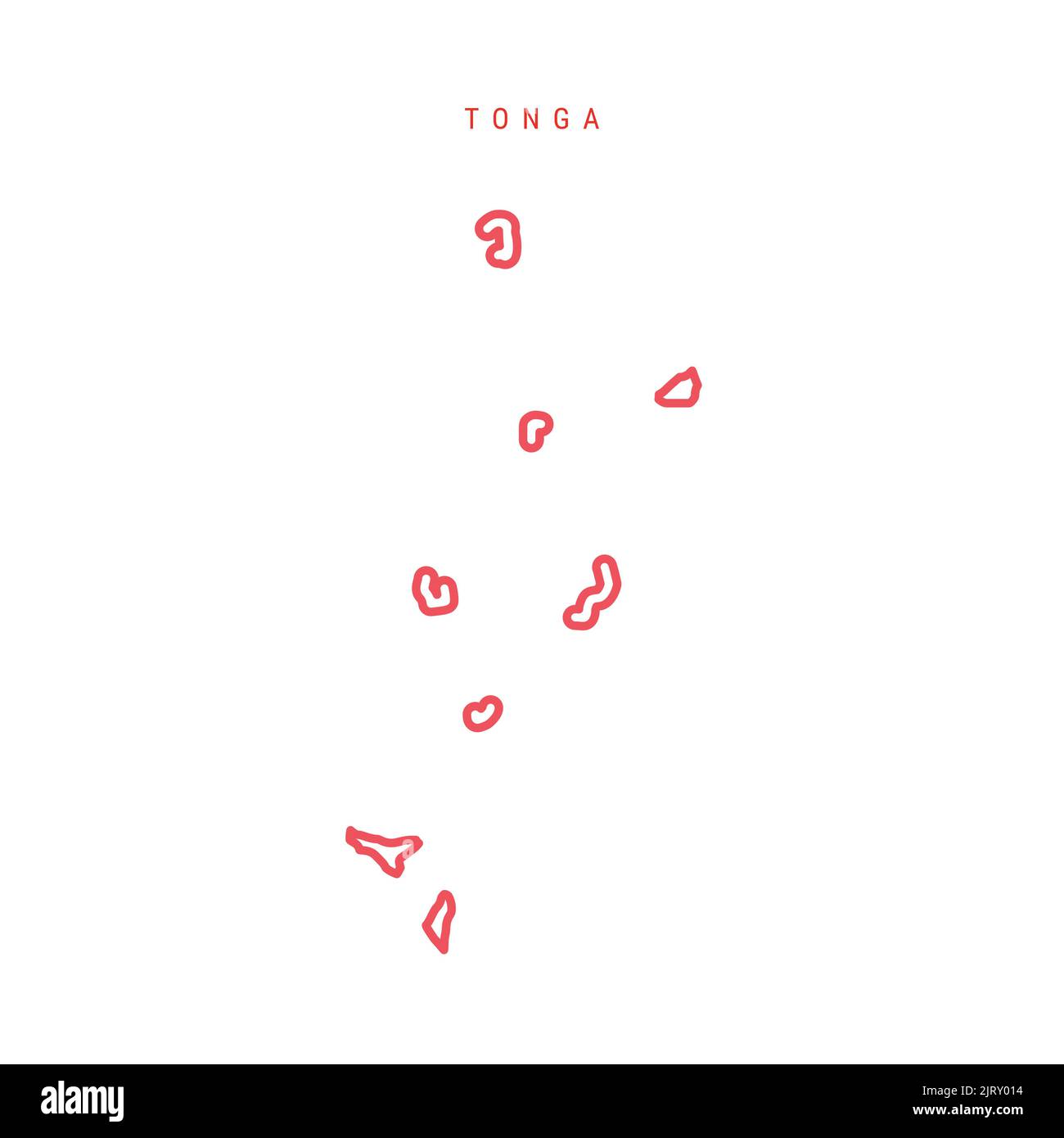 Tonga editable outline map. Tongan red border. Country name. Adjust ...