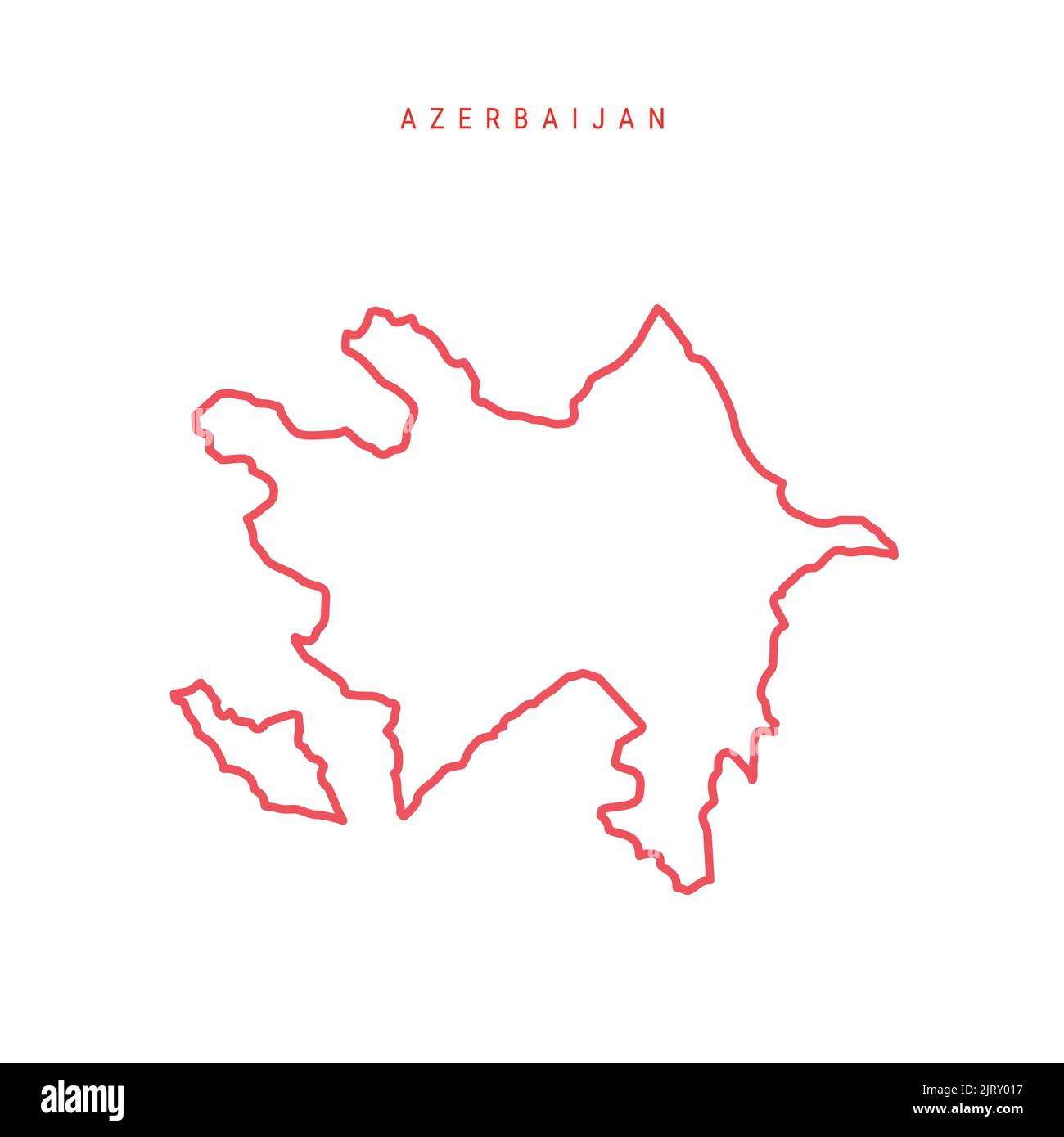 Azerbaijan editable outline map. Azerbaijani red border. Country name. Adjust line weight ...