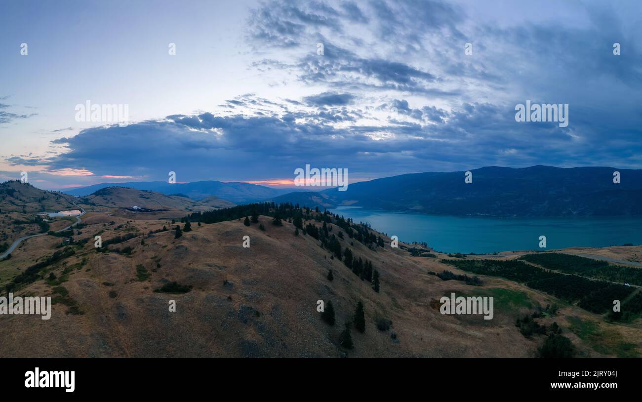 Aerial View of Canadian Landscape with Kalamalka Lake and Mountains ...