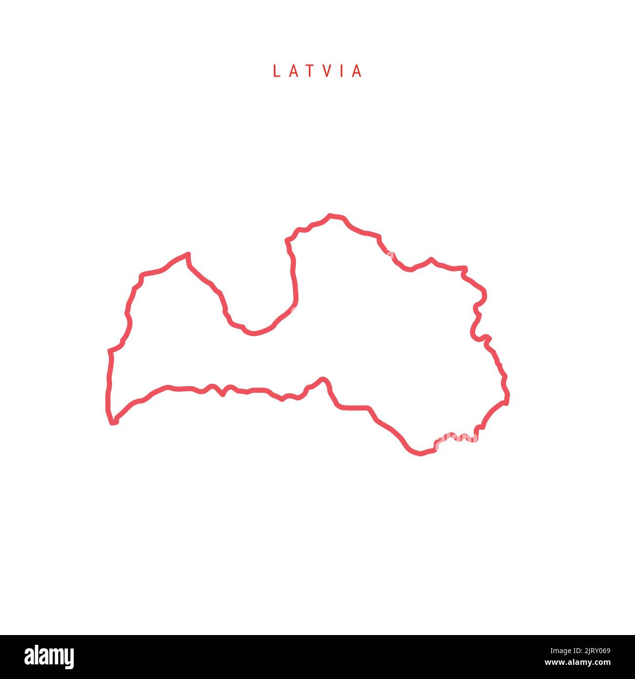 Latvia editable outline map. Latvian red border. Country name. Adjust line weight. Change to any ...