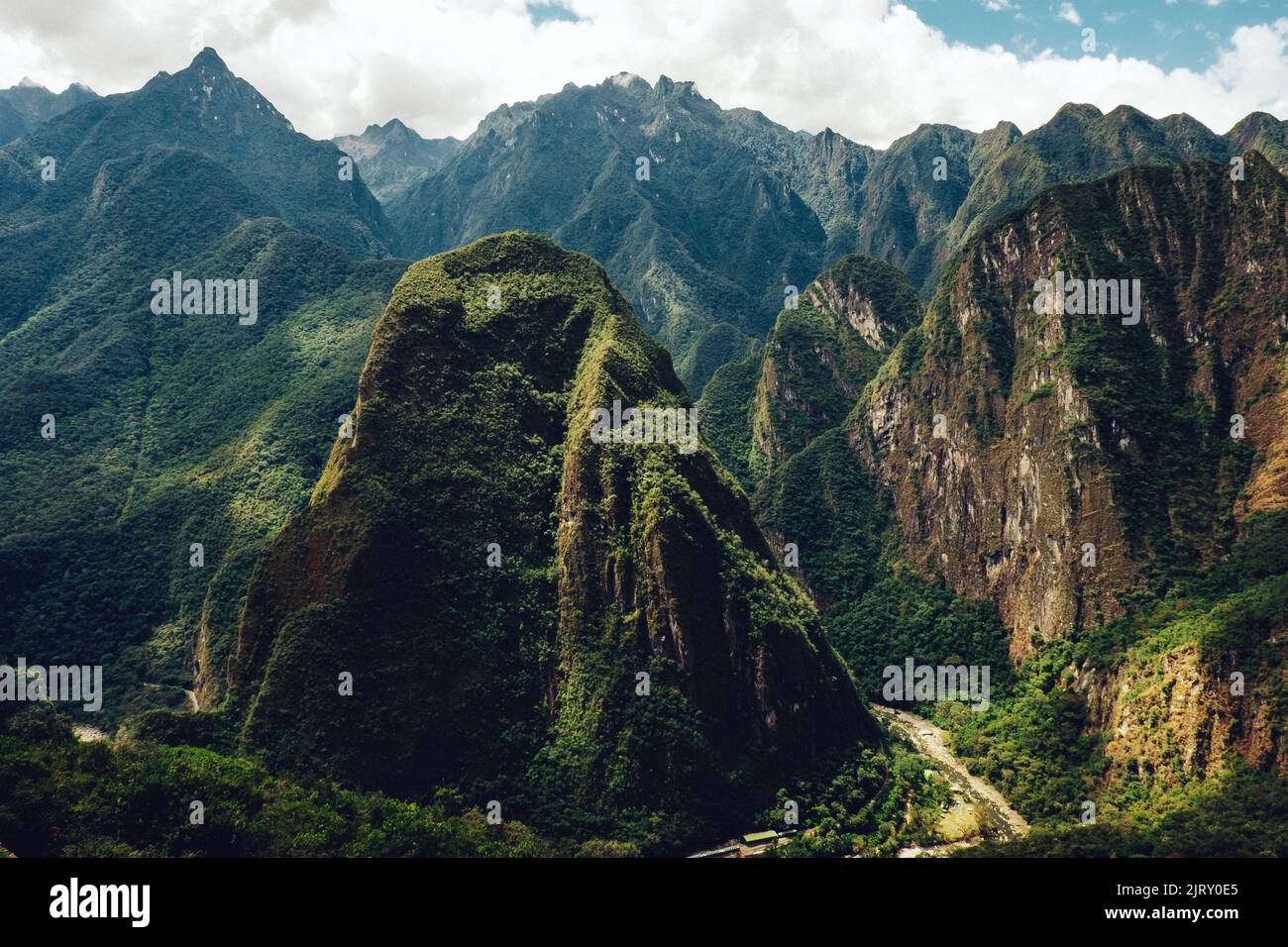 The beautiful scenery of Peruvian green mountains, aerial view Stock ...