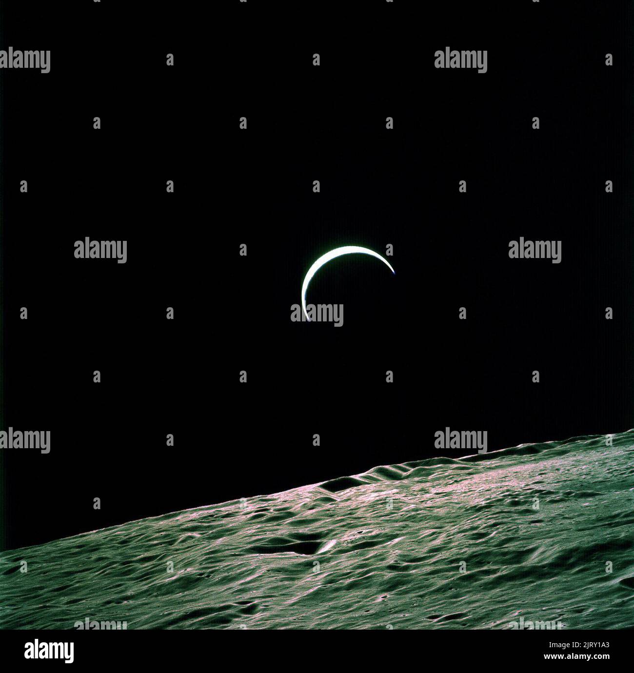 July 29, 1971, Moon's Surface: Crescent Earth over the Moon's horizon ...