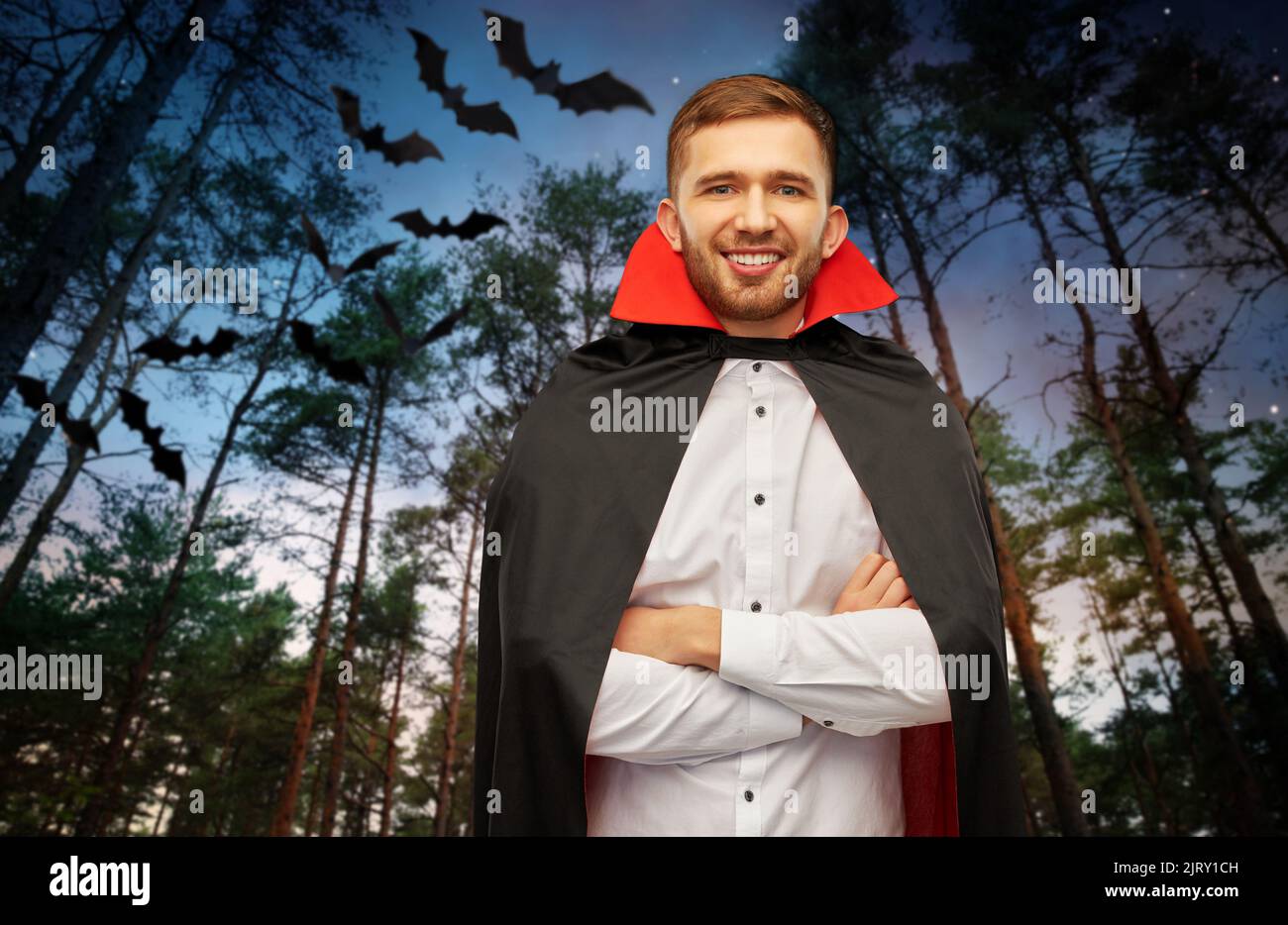 happy man in halloween costume of vampire Stock Photo - Alamy