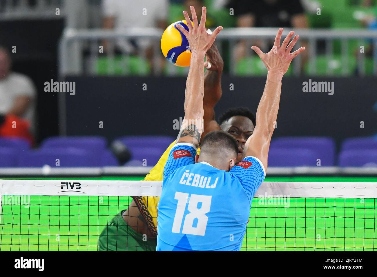 Klemen Cebulj (Slovenia) against Cameroon. Volleyball World ...
