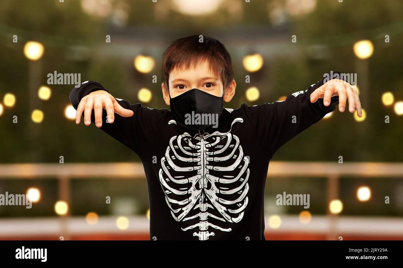 boy in mask and halloween costume of skeleton Stock Photo - Alamy
